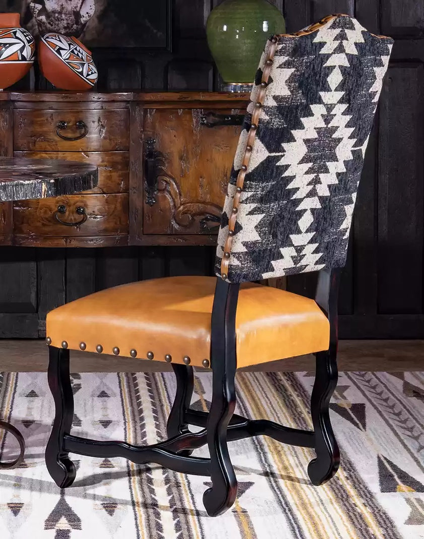 Black and Cream Southwestern Leather Dining Chair – Western Passion