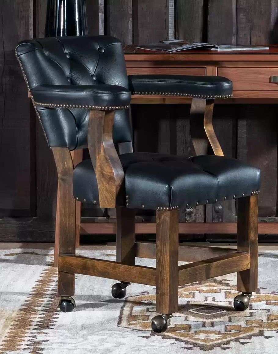 Black Tufted Leather and Hide Chair with Casters – Western Passion