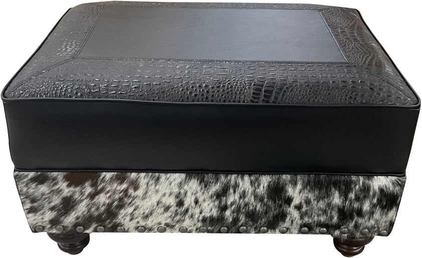 Speckled Black and White Cowhide Western Ottoman – Western Passion