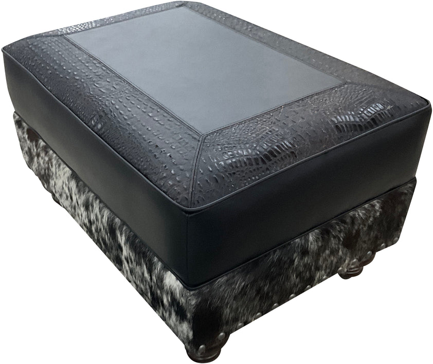 Speckled Black and White Cowhide Western Ottoman – Western Passion