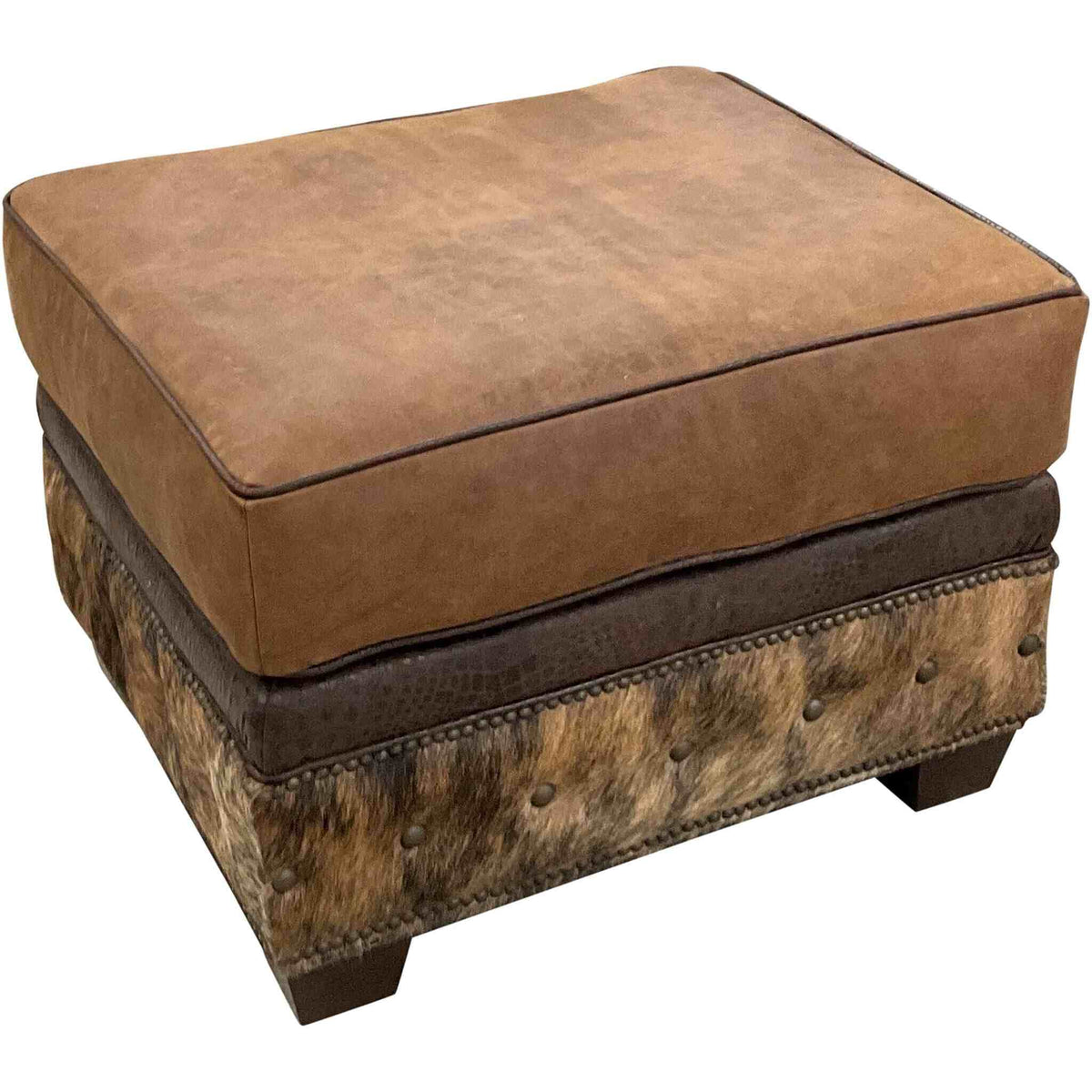 Aberdeen Manor Ottoman – 30" x 24" Western Luxury with Cowhide Accent ...