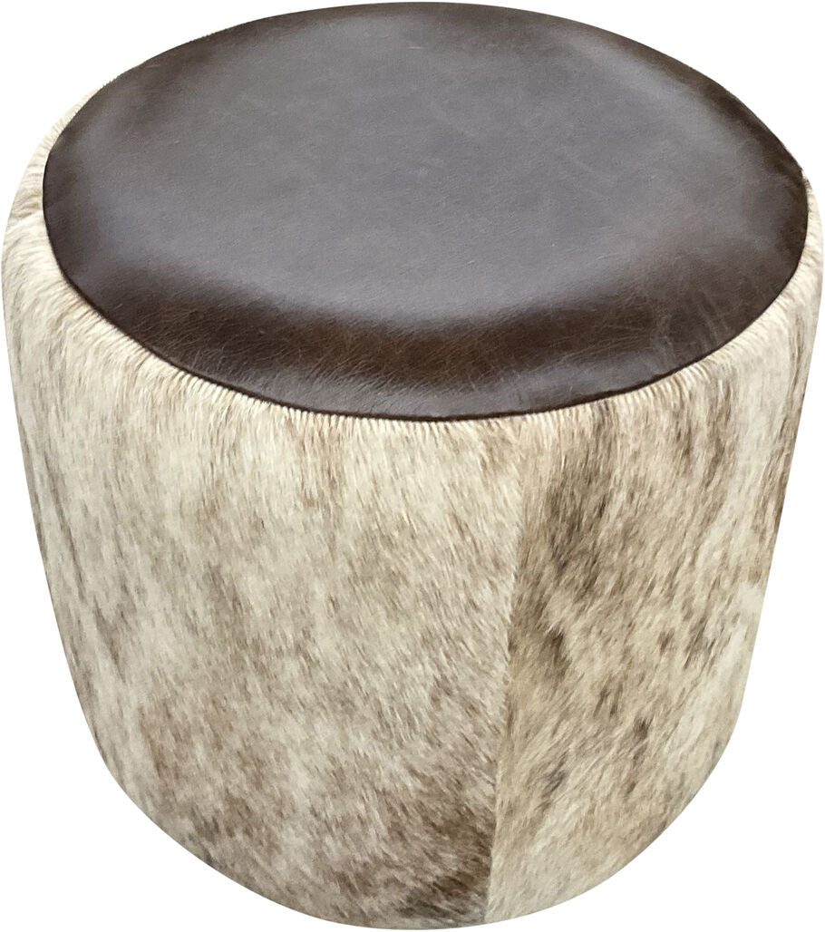 Alaskan Cowhide Round Barrel Ottoman – Stylish & Versatile Seating ...