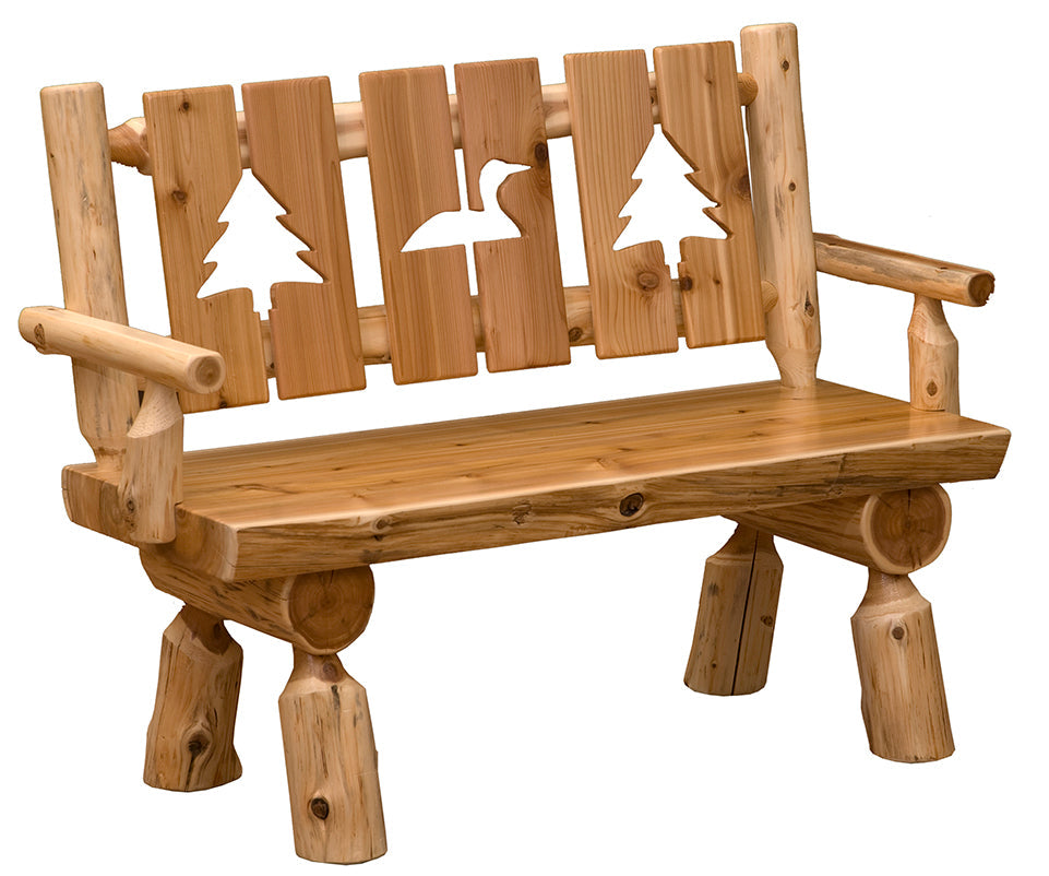 Fireside Lodge Cedar Cut-out Log Bench with Back and Armrests – Western ...