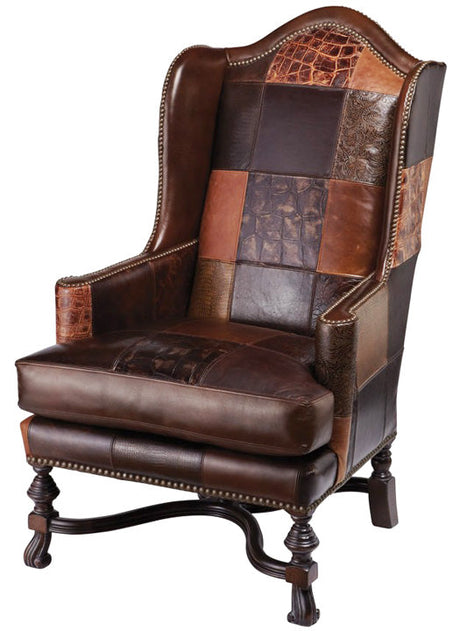Massoud Exotic Leather Patchwork Wing Chair Western Passion