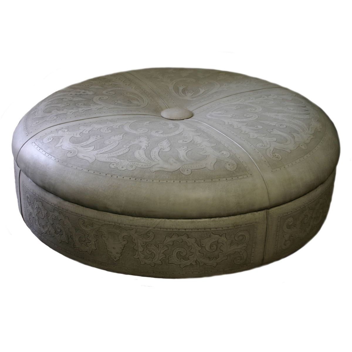 Giant Tooled Leather Colonial Ottoman Ash White – Western Passion