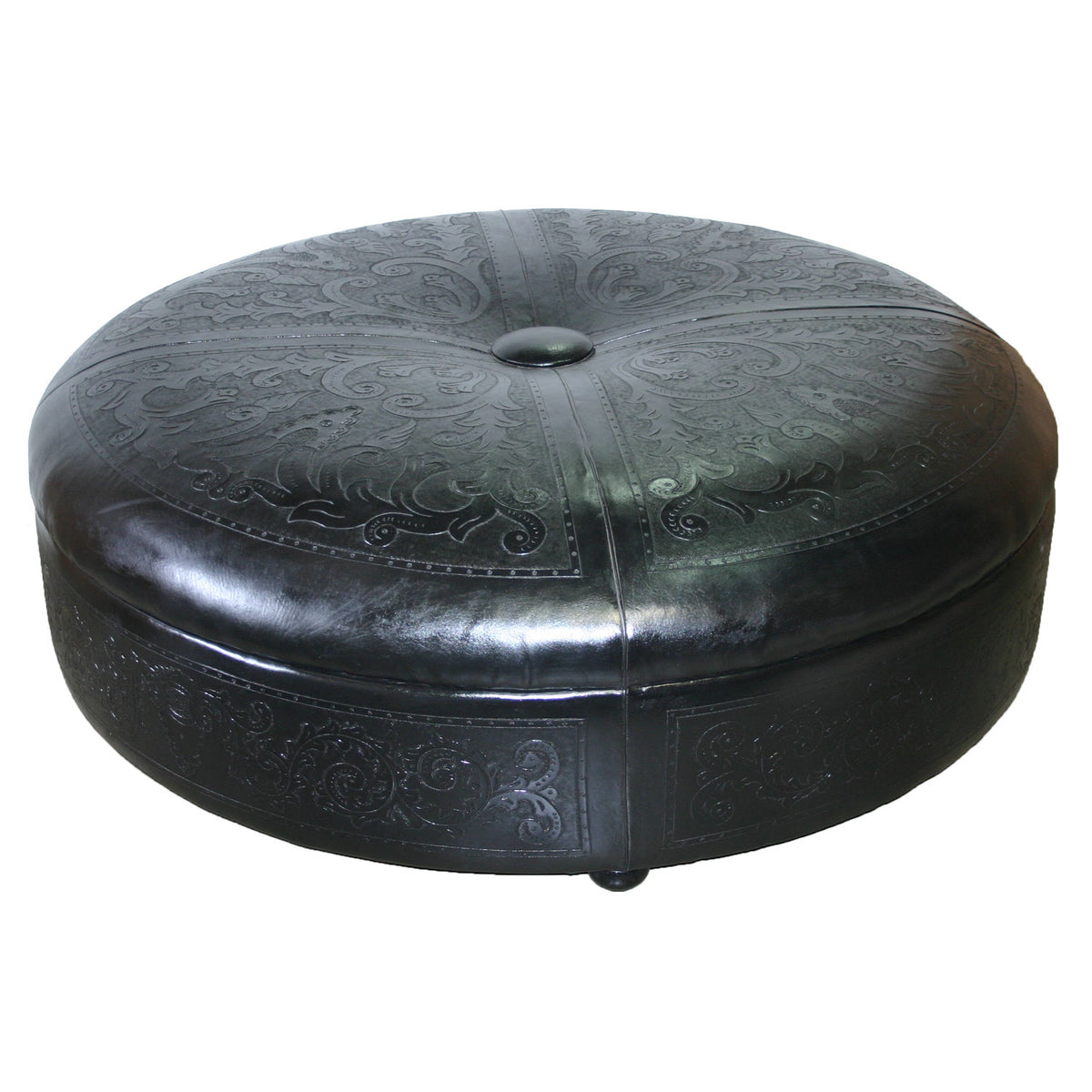 Giant Tooled Leather Colonial Ottoman Black – Western Passion