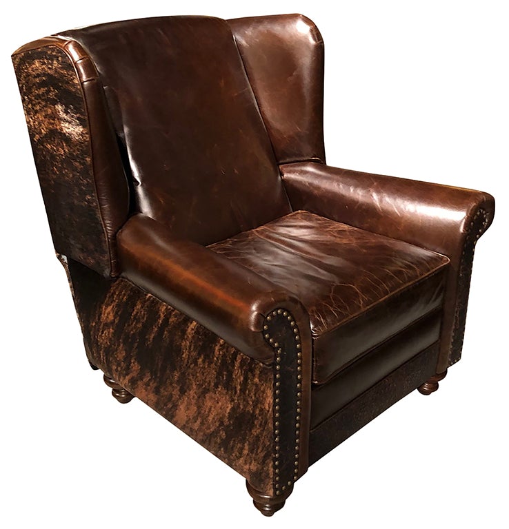 Oversized Dark Leather Wingback Recliner – Western Passion
